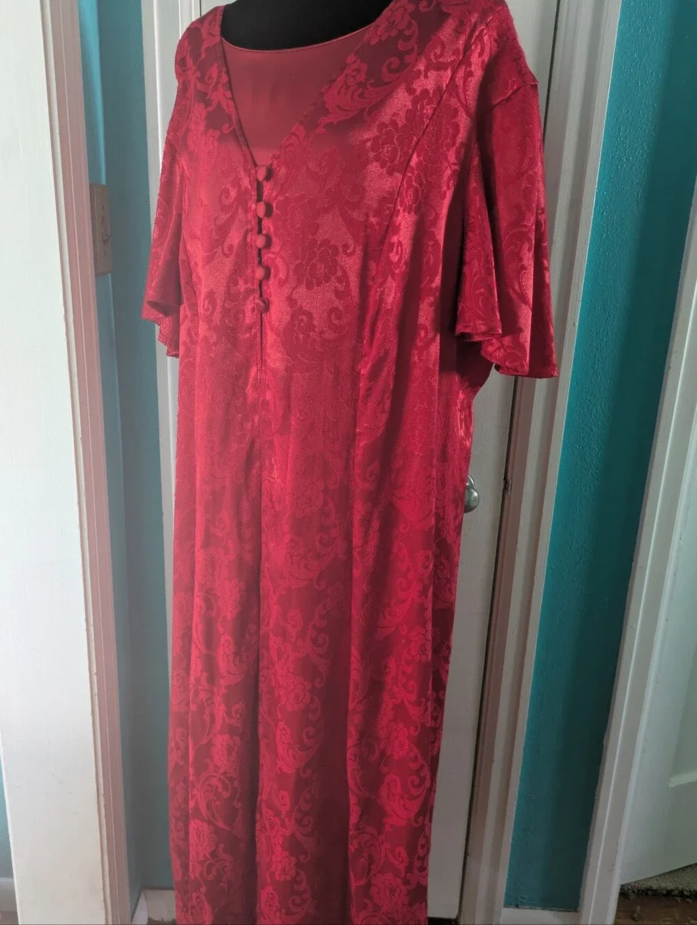 Olivia | Dresses | Vintage 99s Olivia Rose Red Satin Brocade Maxi Gown ...